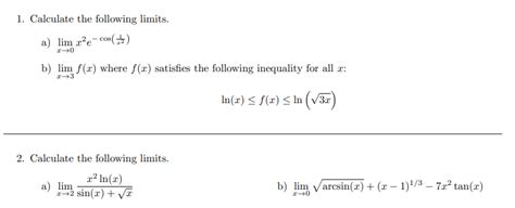 Solved Calculate The Following Limits A Chegg