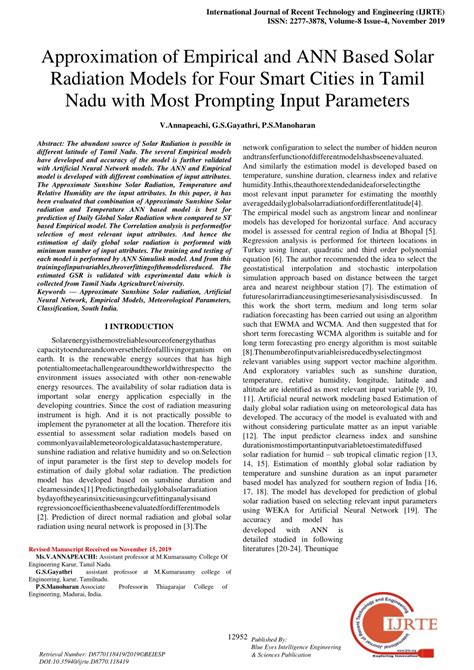 Pdf Approximation Of Empirical And Ann Based Solar Radiation Models For Four Smart Cities In