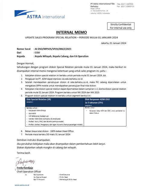 Internal Memo Special Relation Sr Dan Karyawan Adm Dso 5yr 01 Jan