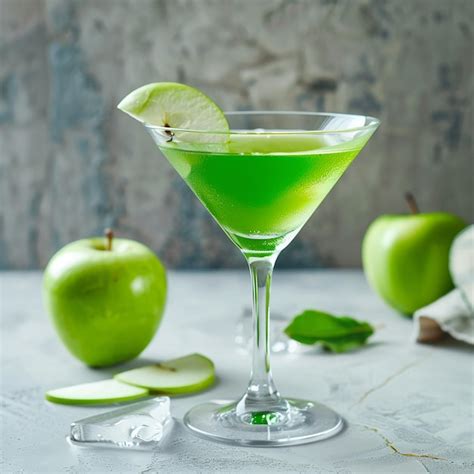 Appletini Green Cocktail White Stone Background Premium Ai Generated Image