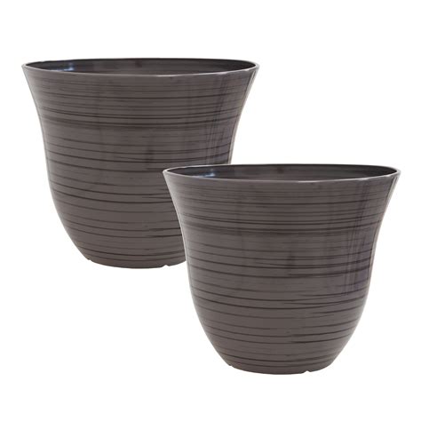 Outdoor Plant Pots And Planters Halo Gloss Grey Plastic Planters Set