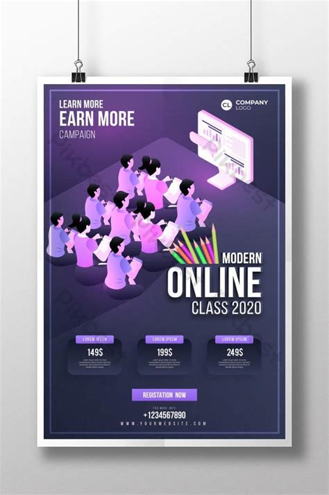 Modern And Creative Online Classes Promotional Poster Template Ai