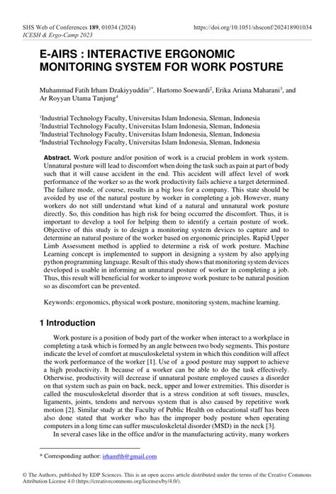 Pdf E Airs Interactive Ergonomic Monitoring System For Work Posture