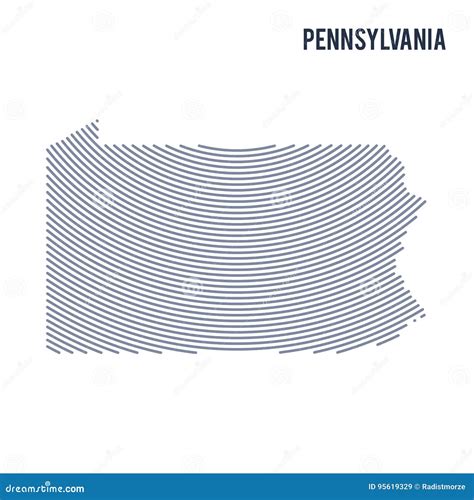 Vector Abstract Hatched Map Of Of State Of Pennsylvania With Curve Lines Isolated On A White