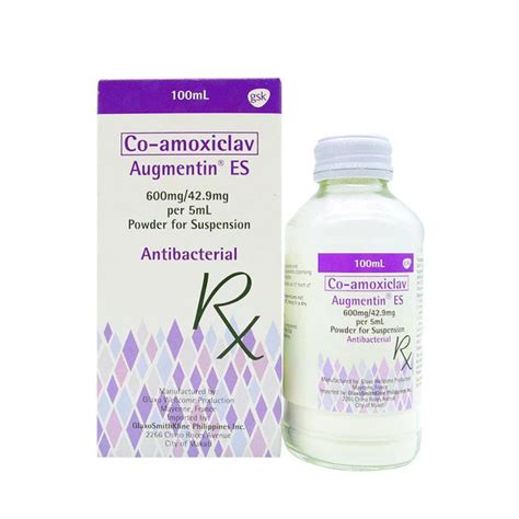 Buy Rx Augmentin Es 600 Mg 42 9 Mg 5 Ml 100 Ml Powder For Suspension Online Southstar Drug