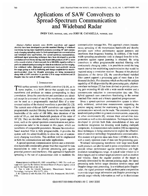 Applications Of Saw Convolvers To Spread Spectrum Communication And Wideband Radar Ieee