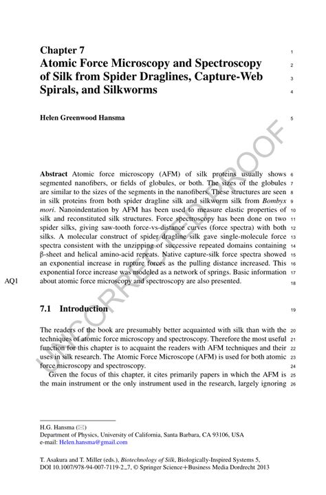 Pdf Atomic Force Microscopy And Spectroscopy Of Silk From Spider Draglines Capture Web