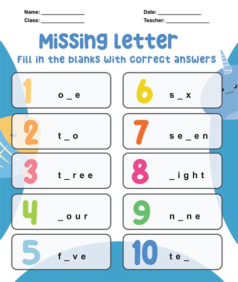Missing Letter Worksheet Complete The Letters For Number In English