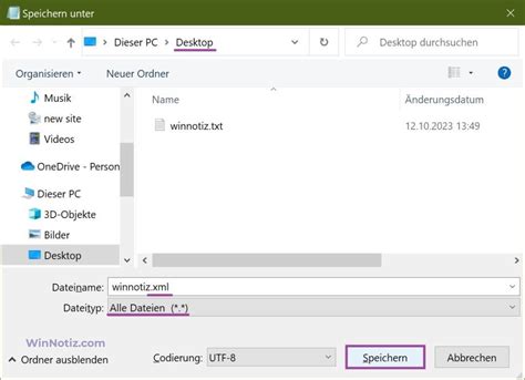 XML Datei öffnen erstellen Windows WinNotiz com