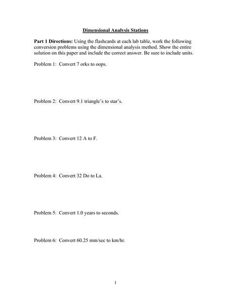 Dimensional Analysis Worksheet Answers E