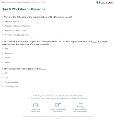 Quiz And Worksheet Thyroxine