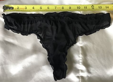 Vintage Glossy Skin Black Vintage Thong Panties Sz L Gem
