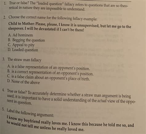 Solved True Or False The Loaded Question Fallacy Refers