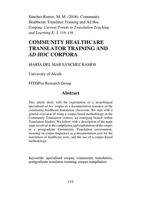 Pdf Community Healthcare Translator Training And Ad Hoc Corpora