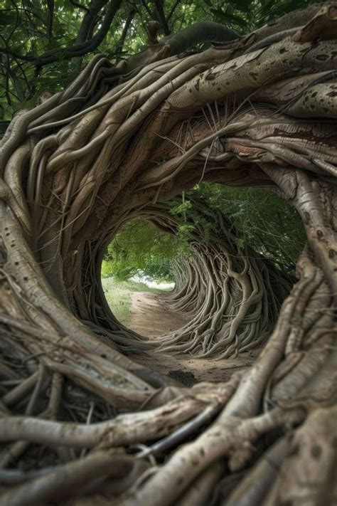 A Large Tree And Long Roots Of This Tree In The Forest The Roots Are Intertwined Stock Photo