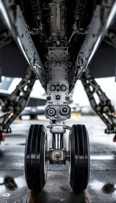 Intricate Close Up Of Aircraft Landing Gear Detailed Suspension System And Metallic Textures