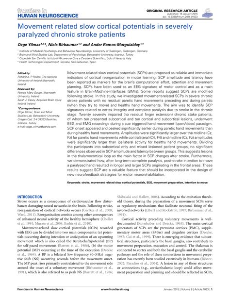 Pdf Movement Related Slow Cortical Potentials In Severely Paralyzed Chronic Stroke Patients