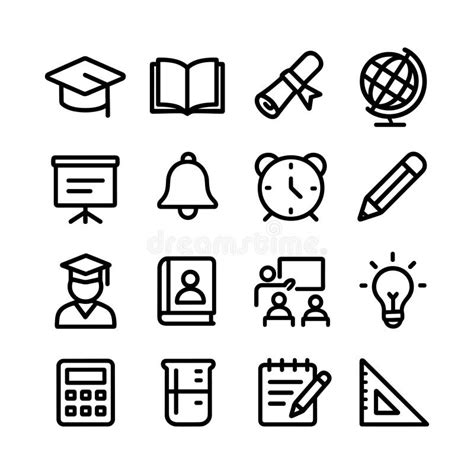 Simple Outline Education And Learning Icon Set With Black Line Style