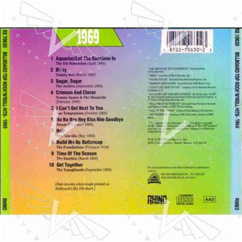 Billboard Top Rock N Roll Hits 1969 Cd Victory Glass