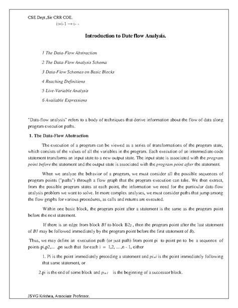 3 1 Compiler Design Cd Notes Ii 1 → I Introduction To Date Flow Analysis 1 The Data Flow