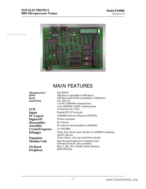 Fx8086 Datasheet 8086 Microprocessor Trainer Fox