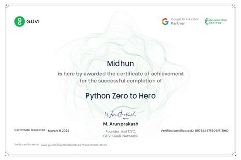 mithun m on linkedin completion of the course python zero to hero by