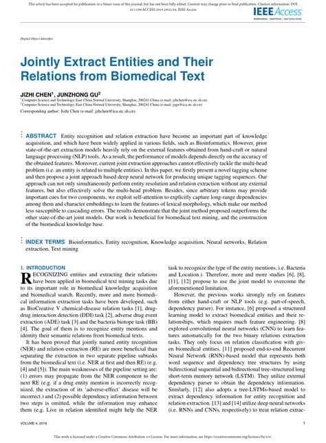 Pdf Jointly Extract Entities And Their Relations From Biomedical Text