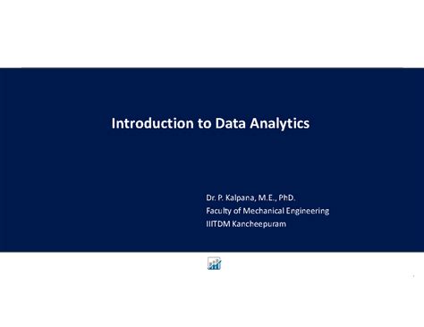 Data Analytics Intro Introduction To Data Analytics Dr P Kalpana M