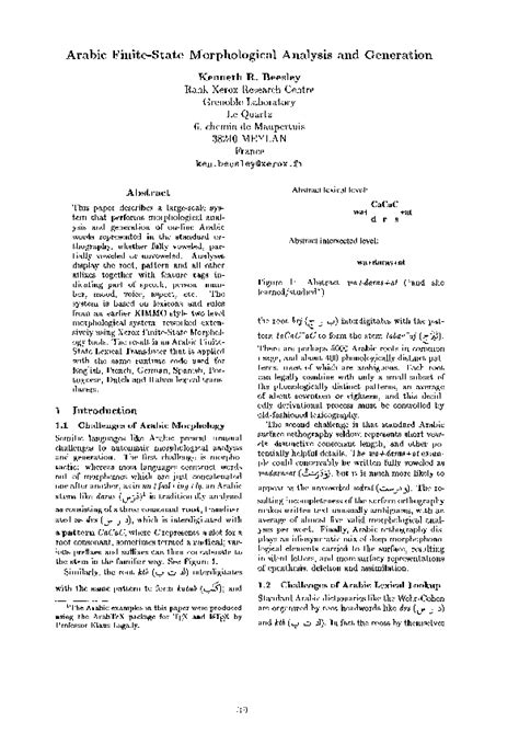 Pdf Arabic Finite State Morphological Analysis And Generation