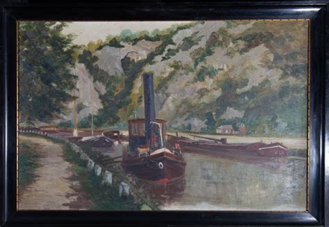 Mid 20th Century Oil Dutch Canal Boats
