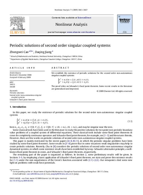 Pdf Periodic Solutions Of Second Order Singular Coupled Systems