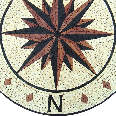 Nautical Compass Mosaic Tile Handmade Wind Rose Medallion 40