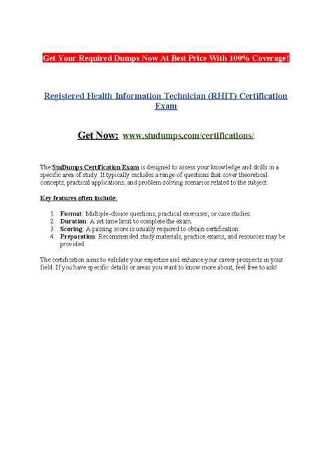 Registered Health Information Technician Rhit Certification Exam