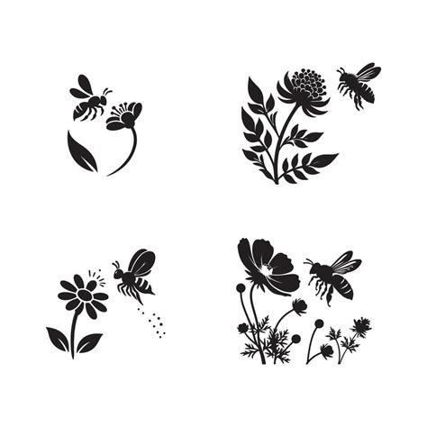 Black And White Flowers And Bees Illustration 66091471 Vector Art At