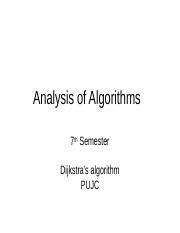Dijkstra Algorithm Ppt Analysis Of Algorithms Th Semester Dijkstra S Algorithm PUJC Single