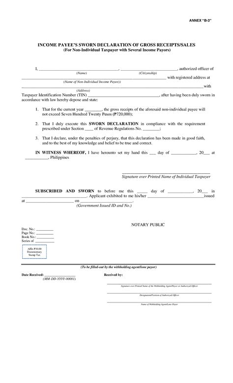 Annex B 3 Rr 11 2018 Annex “b 3 ” Income Payees Sworn Declaration