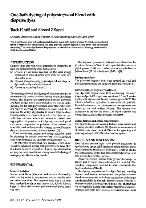 Pdf One Bath Dyeing Of Polyester Wool Blend With Disperse Dyes