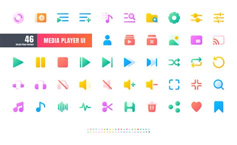 24x24 픽셀 완벽한 멀티미디어 플레이어 사용자 인터페이스 Ui 그라디언트 플랫 컬러 아이콘 앱 웹 인쇄의 경우 편집 가능한