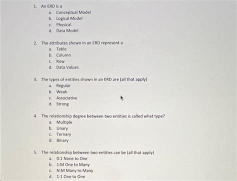 Solved 1 An Erd Is A A Conceptual Model B Logical Model