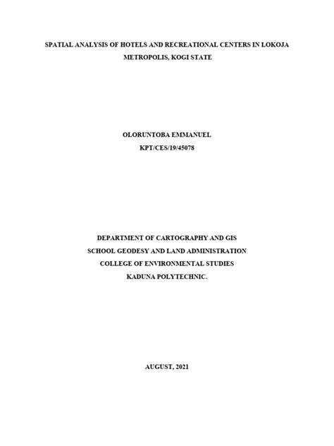 Spatial Analysis Of Hotels And Recreational Centers In Lokoja