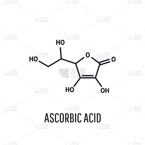 维生素c，抗坏血酸，抗坏血酸分子。骨架公式，矢量插图孤立在白色背景