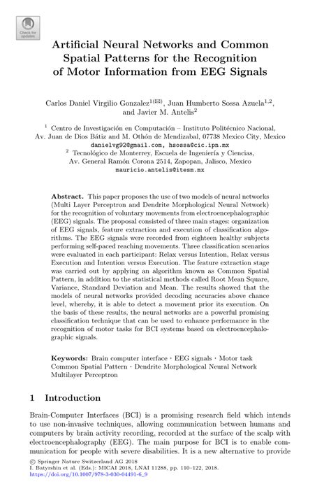 pdf artificial neural networks and common spatial patterns for the