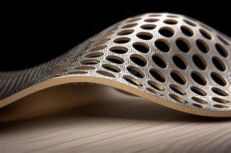 Abstract Metallic Sculpture On Wood Perforated Surface And Intricate Curves Stock Illustration