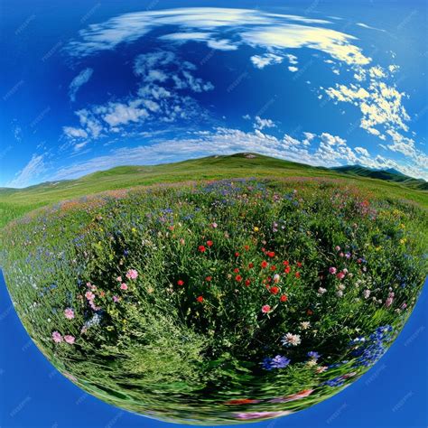Immersive 360 Panorama Wildflower Meadow On Rolling Hills Premium Ai