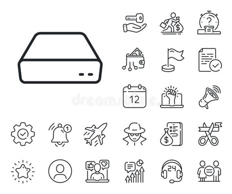 Mini Pc Line Icon Small Computer Device Sign Salaryman Gender Equality And Alert Bell Vector