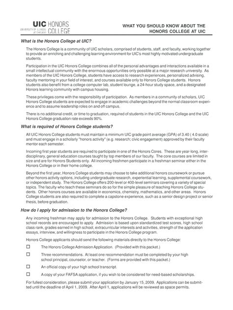 Fillable Online Honors College Admission Application At Uic Fax Email Print Pdffiller
