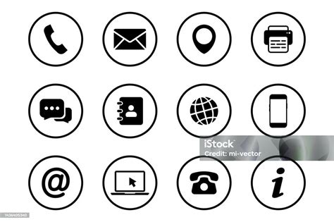 저희에게 연락하기 아이콘 통신 아이콘 설정 명함 연락처 정보 기호 다른 스타일의 연락처 아이콘 세트 벡터 일러스트 레이 션 로고에 대한 스톡 벡터 아트 및 기타 이미지