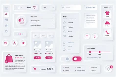 User Interface Elements For Shopping Mobile App Unique Neumorphic Design Ui Ux Gui Kit Elements