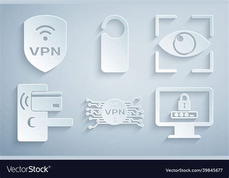 Set Vpn With Microchip Circuit Eye Scan Digital Vector Image