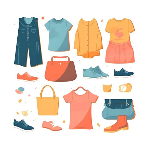 Conjunto De Ropa Y Accesorios De Moda Ilustración En Estilo De Dibujos